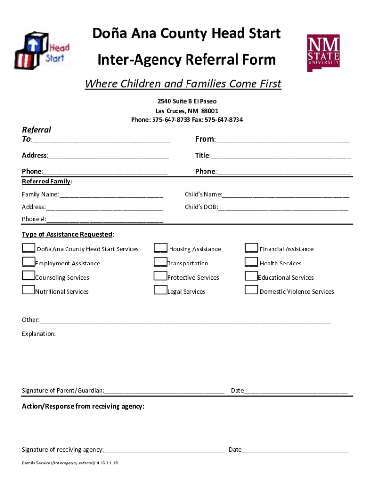 Fillable Online Doa Ana County Head Start Inter-Agency Referral Form ...