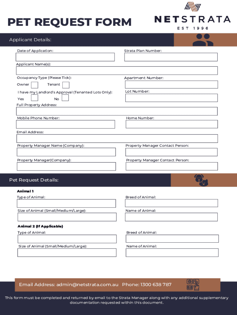 Fillable Online Pet Request Form - Westside Strata Management Fax Email ...