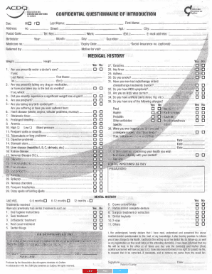Fillable Online CONFIDENTIAL QUESTIONNAIRE OF INTRODUCTION MEDICAL ...