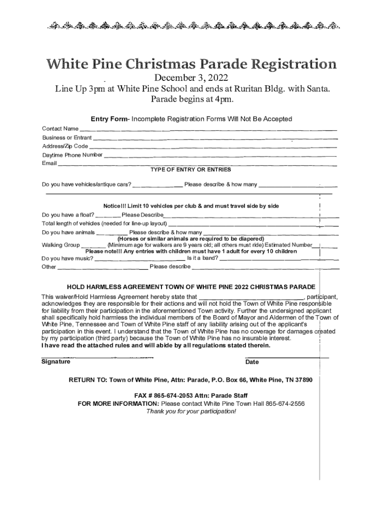Fillable Online White Pine Christmas Parade Registration Fax Email ...