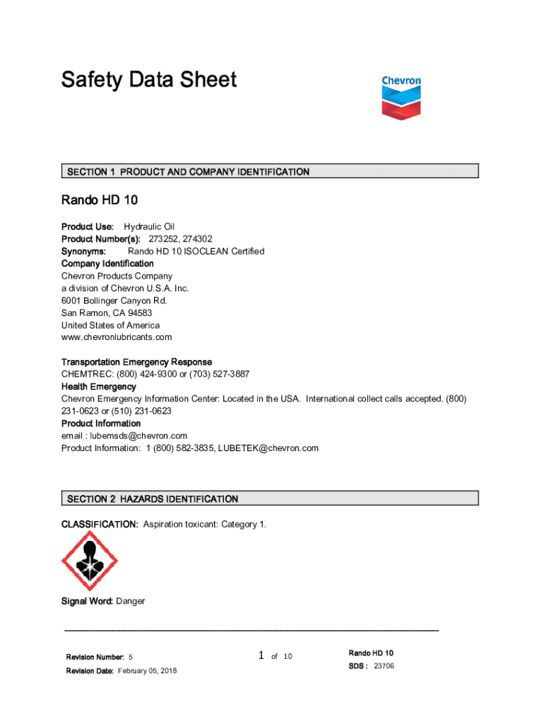 Fillable Online Chevron Rando HD 10 MSDS. Chevron Rando HD 10 MSDS ...