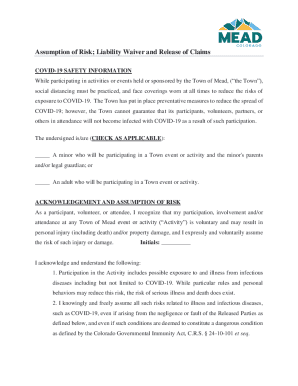 Fillable Online Assumption of Risk; Liability Waiver and Release of Claims Fax Email Print ...