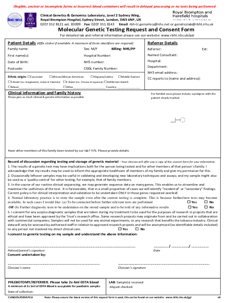 Fillable Online Molecular genetic testing request and consent form Fax ...