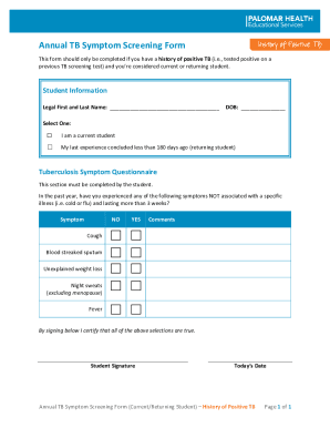 Fillable Online Annual TB Symptom Screening Form Fax Email Print ...