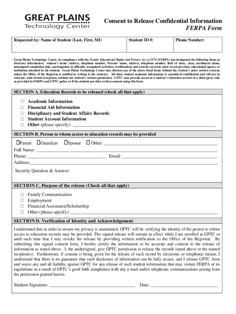 Fillable Online FERPA Release Form - Kennebec Valley Community College ...