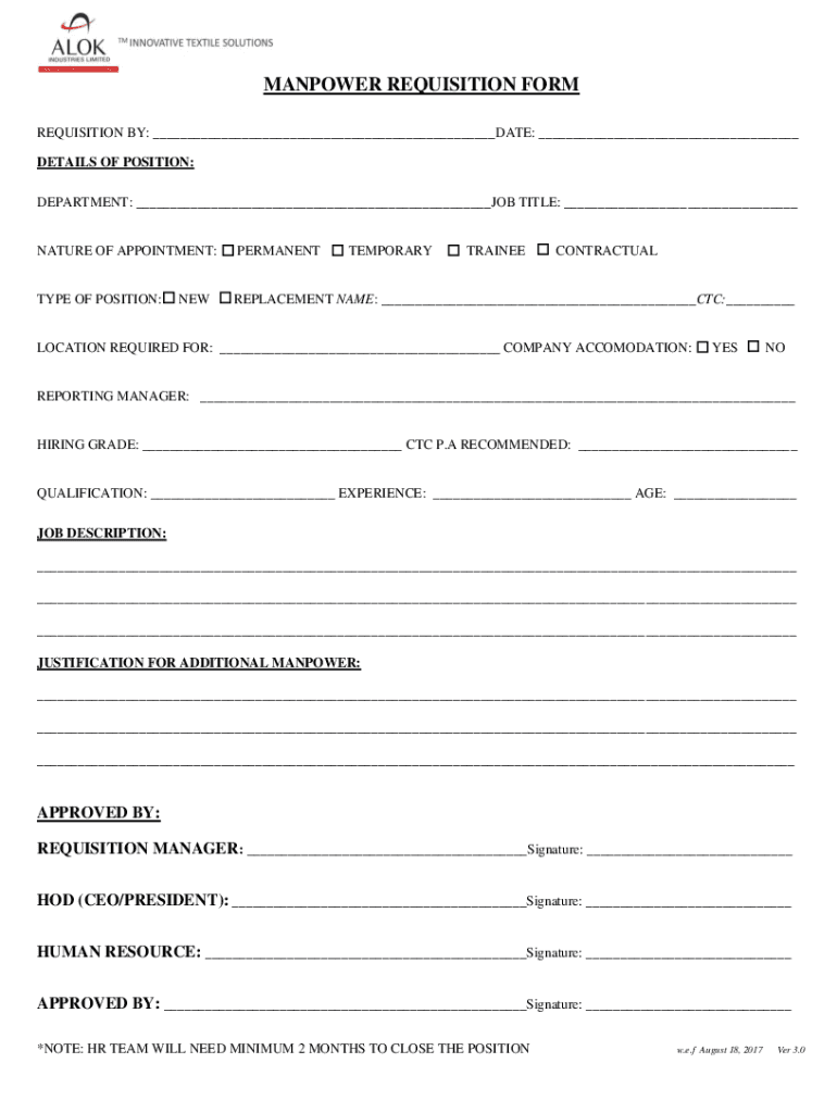 Fillable Online MANPOWER REQUISITION FORM Fax Email Print - pdfFiller