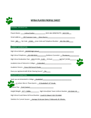 Fillable Online MYBA PLAYER PROFILE SHEET Fax Email Print - pdfFiller