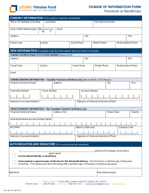 Fillable Online CHANGE OF INFORMATION FORM Pensioner or Beneficiary Fax ...