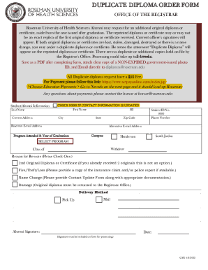 Fillable Online DUPLICATE DIPLOMA ORDER FORM Fax Email Print - pdfFiller