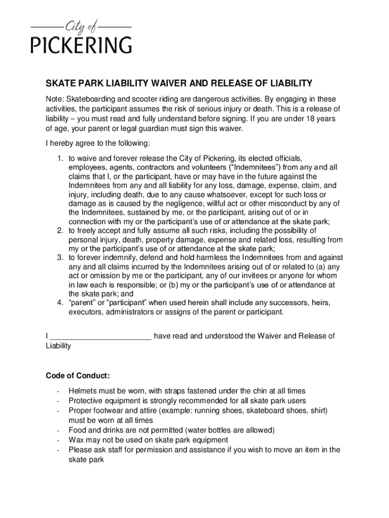 Fillable Online hop kingdom skatepark liability waiver and registration ...