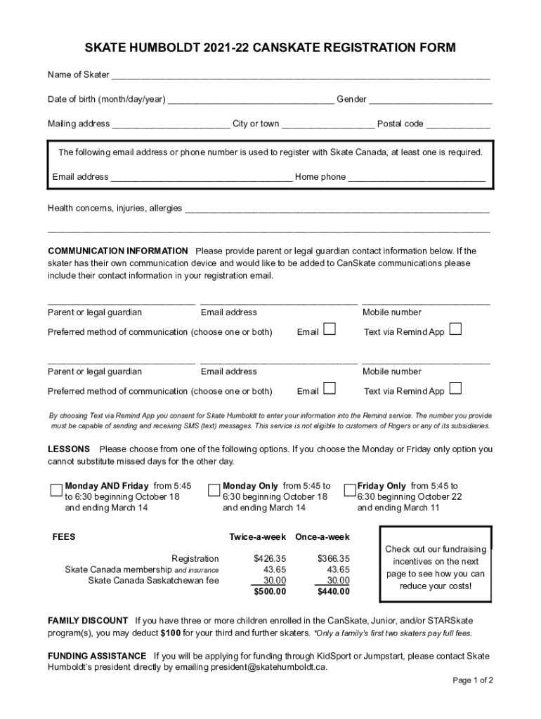 Fillable Online 2021-22 CanSkate Registration Form Fax Email Print ...