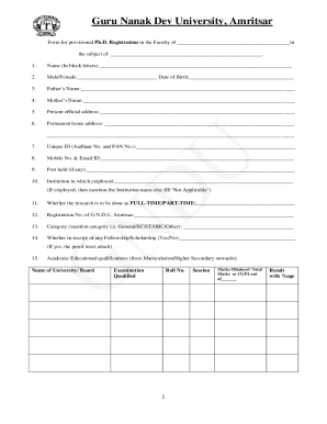 Fillable Online Guru Nanak Dev University, Amritsar (Punjab) Fax Email ...