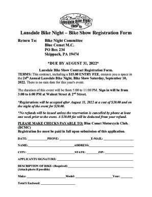 Fillable Online Lansdale Bike NightBike Show Registration Form Fax ...