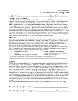 Fillable Online Ascend Camp Waiver and Release of Liability Form Fax ...