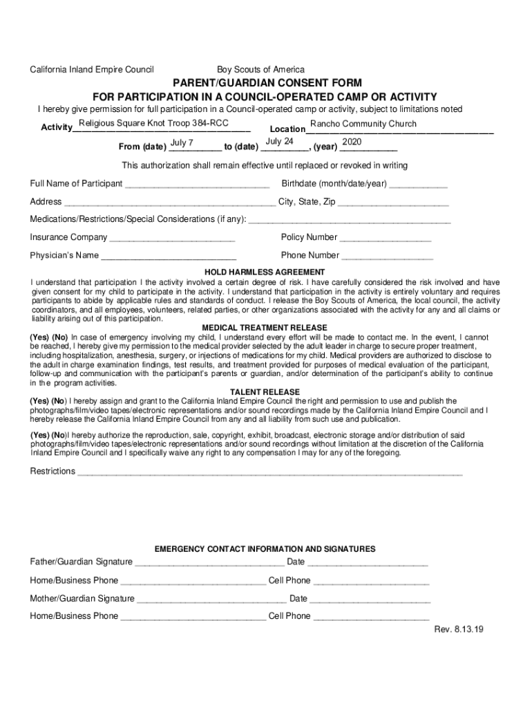 Fillable Online activity consent form and approval by parents or legal ...
