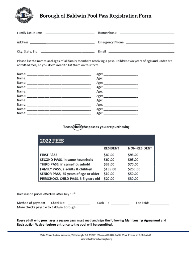 Fillable Online Borough of Baldwin Pool Pass Registration Form 2022 ...