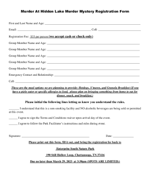 Fillable Online Murder At Hidden Lake Murder Mystery Registration Form ...