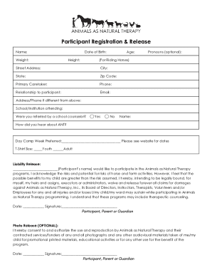 Fillable Online Participant Registration Form Template Fax Email Print ...