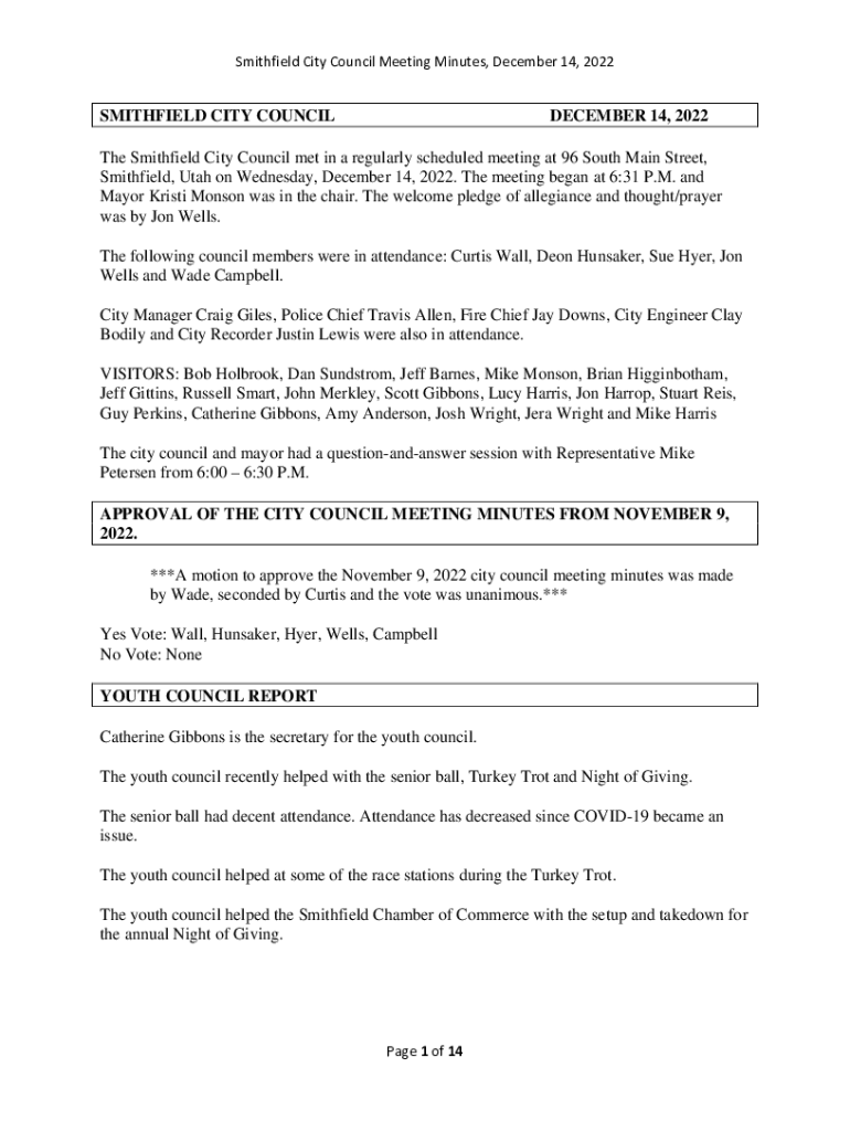 Fillable Online Mayor Kristi Monson was in the chair Fax Email Print ...