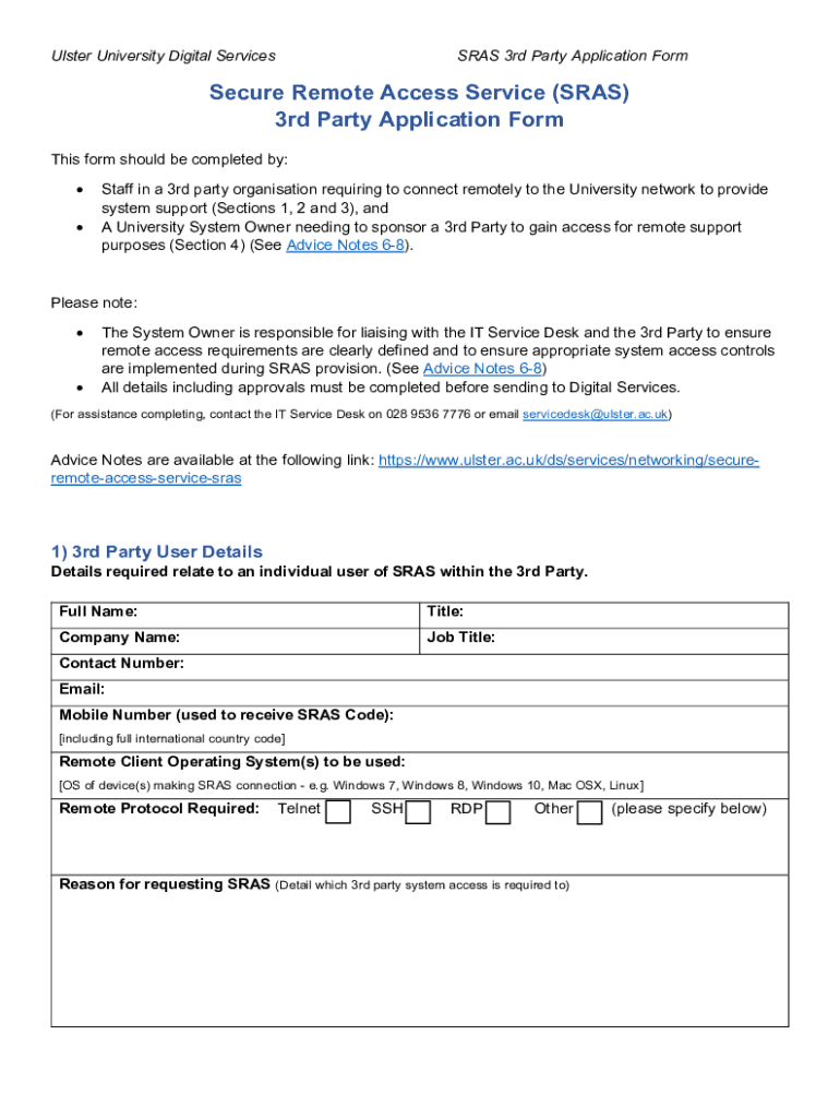 Fillable Online Secure Remote Access Service (SRAS) 3rd Party ...
