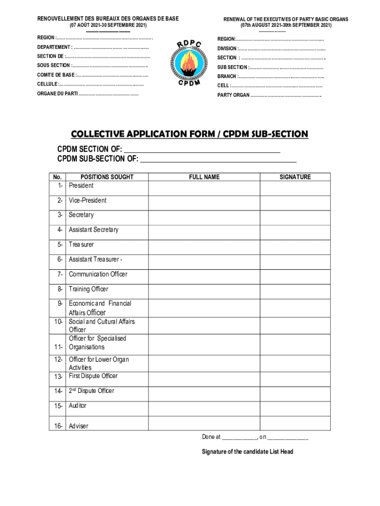 Fillable Online COLLECTIVE APPLICATION FORM / CPDM SUB - SECTION Fax Email Print - pdfFiller