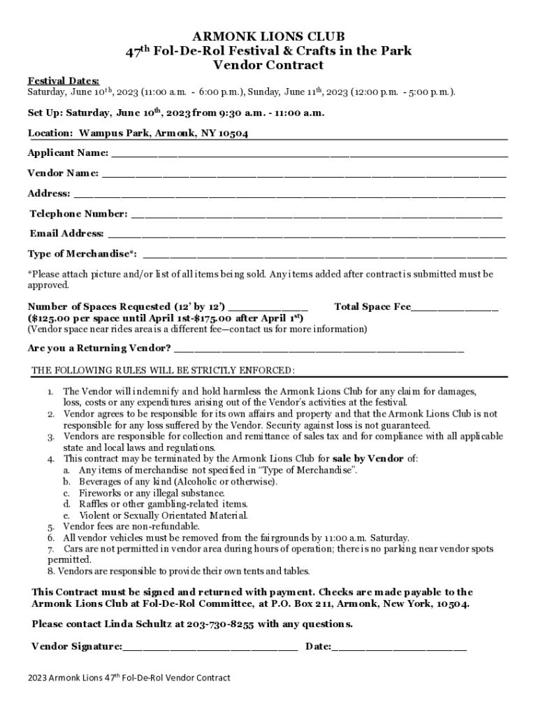 Fillable Online Fol-De-Rol Festival and Crafts in the Park - Armonk Lions Fax Email Print ...