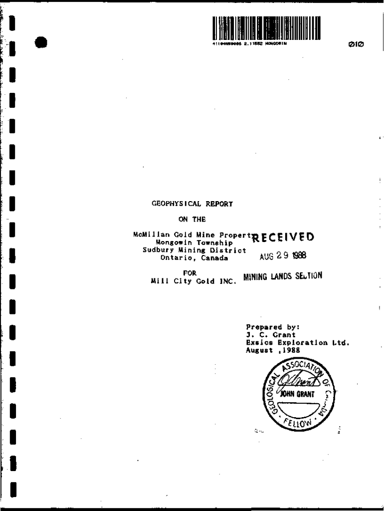 Fillable Online GEOPH RPT ON THE MCMILLAN GOLD MINE PROP. MAGNETOMETER ...