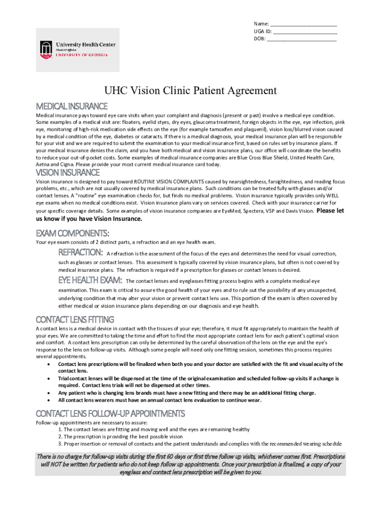 Fillable Online UHC Vision Clinic Patient Agreement - University Health ...
