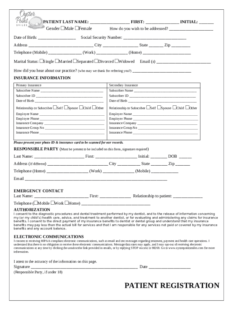 PATIENT REGISTRATION . ... Doc Template | pdfFiller