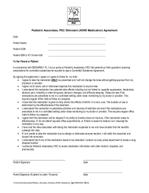 Fillable Online Stimulant (ADHD Medication) Agreement and Consent Form ...