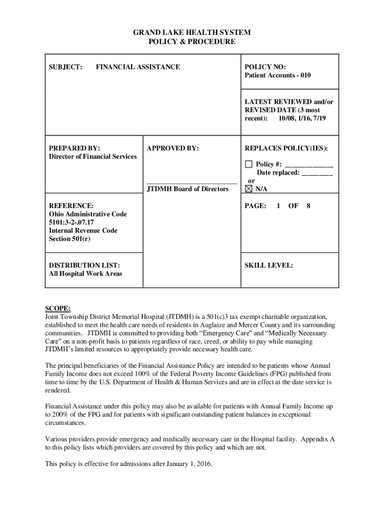 Fillable Online Joint Township District Memorial Hospital and Grand Lake ... Fax Email Print ...