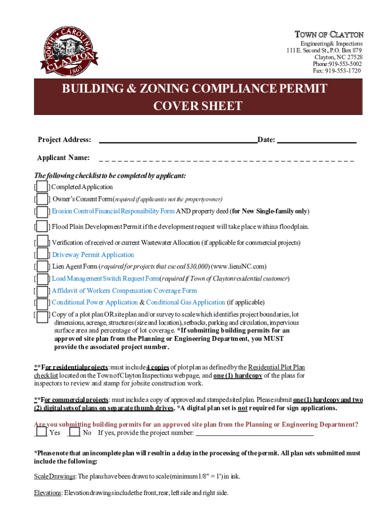 Fillable Online BUILDING & ZONING COMPLIANCE PERMIT COVER SHEET Fax Email Print - pdfFiller