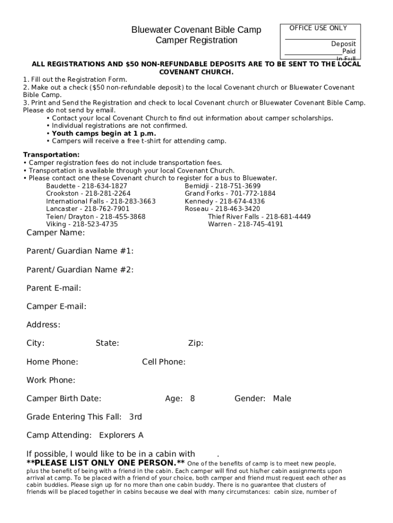 Register and PayKootenay Covenant Bible Camp Doc Template | pdfFiller