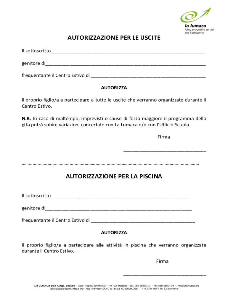 Compilabile Online AUTORIZZAZIONE PER LE USCITE Fax Email Stampa ... Compilabile Online AUTORIZZAZIONE PER LE USCITE Fax Email Stampa ...