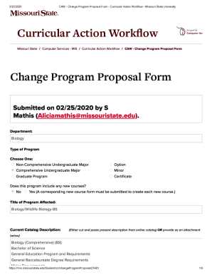 Fillable Online science missouristate Curricular Action Work ow Change Program Proposal Form Fax ...