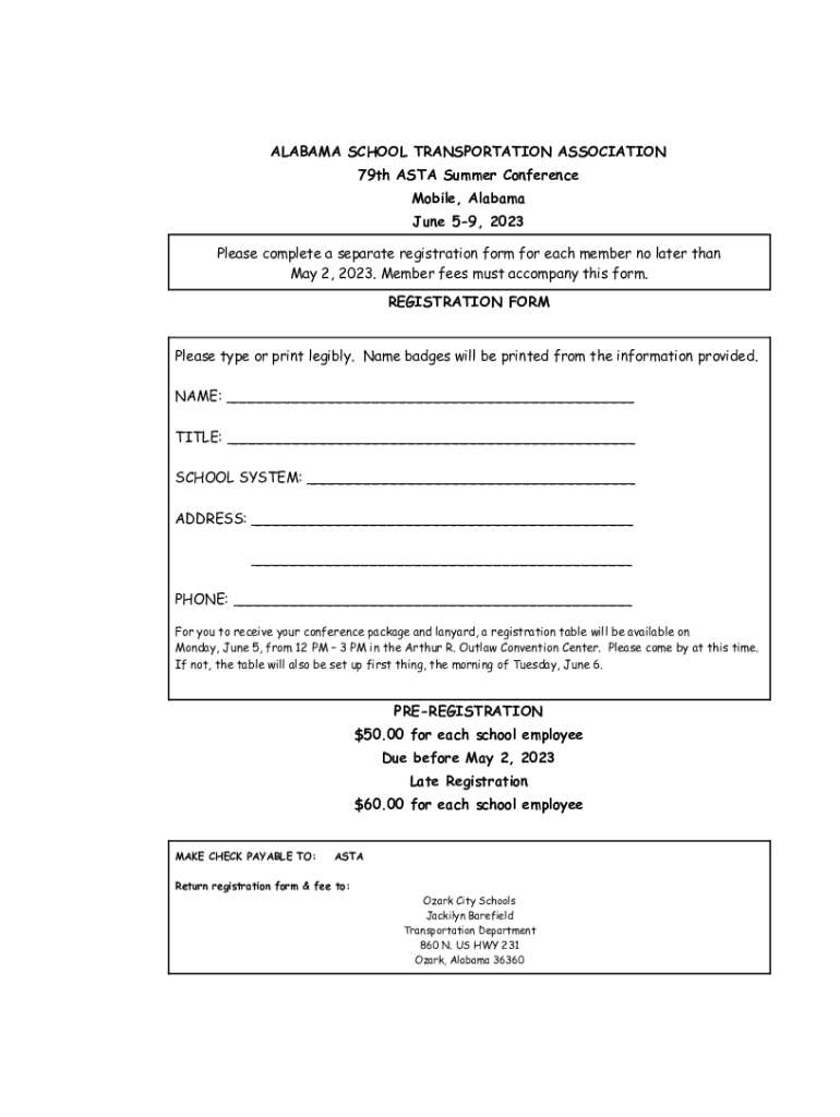 Fillable Online ASTA 2023 Conference Registration Form. ASTA 2023 ...