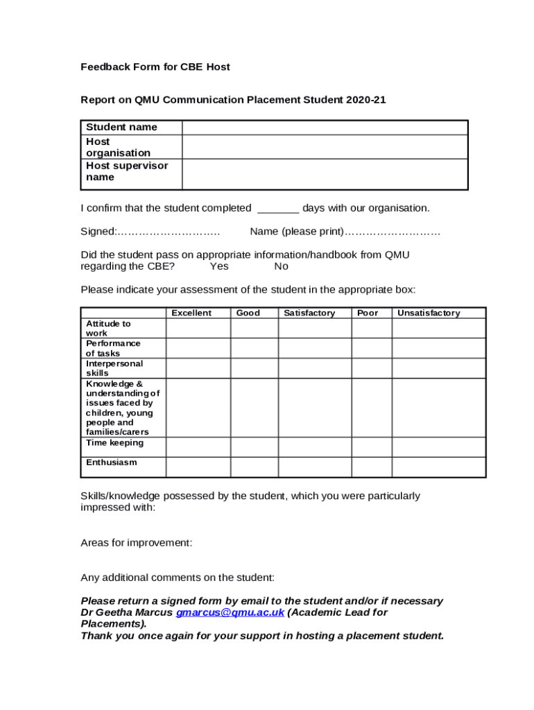 Internship Supervisor Evaluation Student Name Doc Template | pdfFiller