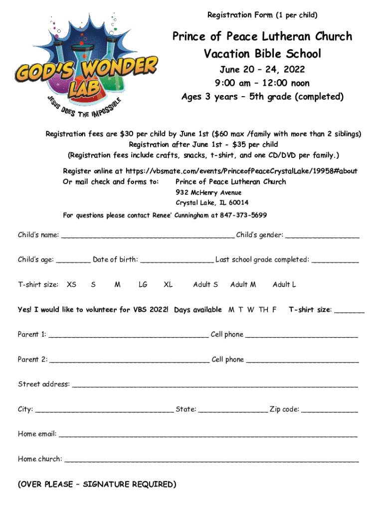 Fillable Online Prince of Peace Lutheran Church Vacation Bible School Fax Email Print - pdfFiller
