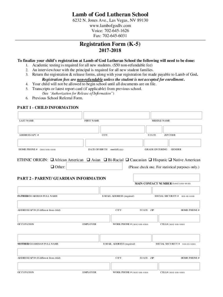 Fillable Online Registration Form (K-5) Fax Email Print - pdfFiller