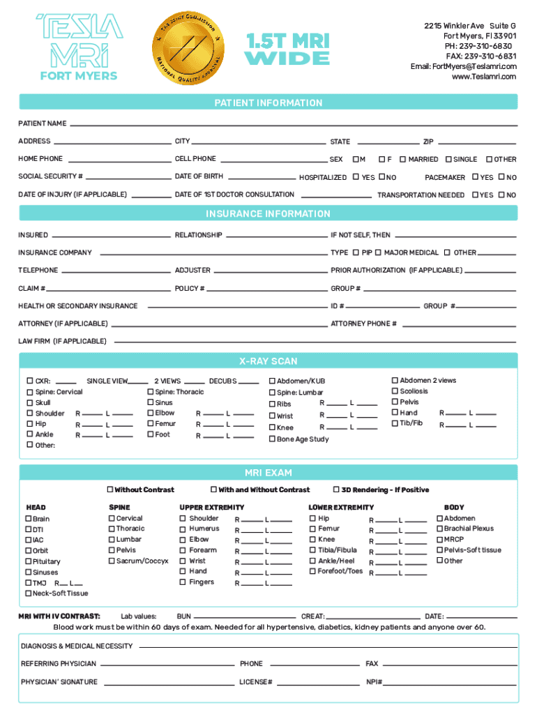 Fillable Online Script Tesla MRI Ft Myers Fax Email Print - pdfFiller