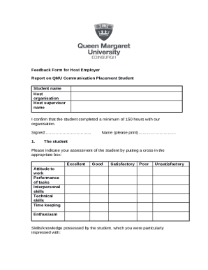 Feedback for Host Employer Doc Template | pdfFiller