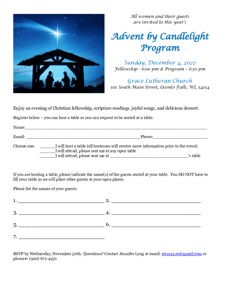 Fillable Online Advent by Candlelight - St. Paul the Apostle Catholic ...