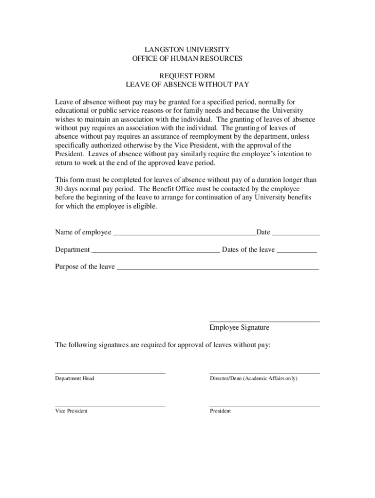 Fillable Online Request Form Leave of Absence Without Pay.doc Fax Email Print - pdfFiller