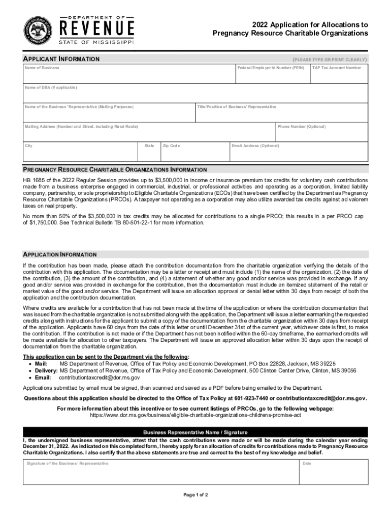 Fillable Online 2022 Application for Allocations to Pregnancy Resource ...