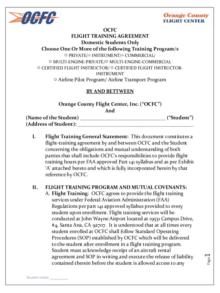 Fillable Online Flight Training AgreementM3Essential Fax Email Print - pdfFiller