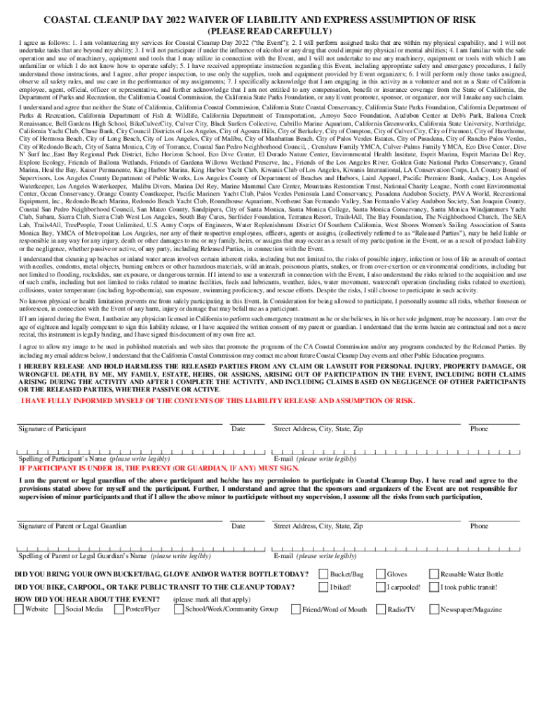 Fillable Online coastal cleanup day 2022 waiver of liability and express ... Fax Email Print ...