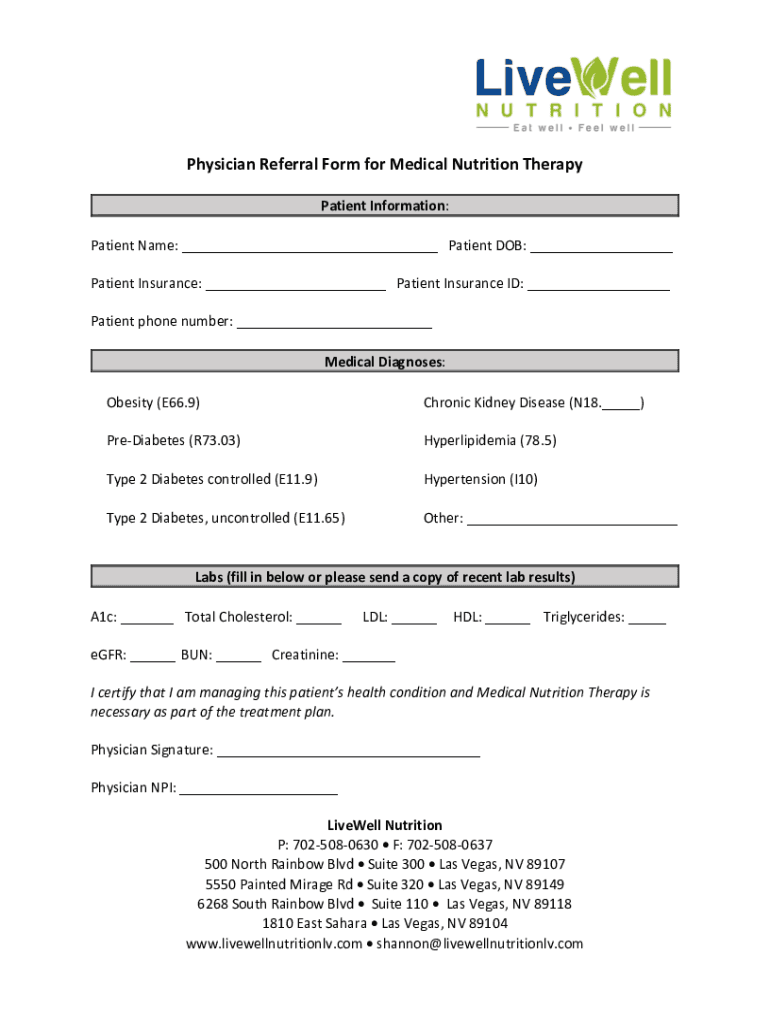 Fillable Online Physician Referral Form for Medical Nutrition Therapy.docx Fax Email Print ...