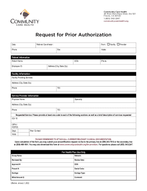 Fillable Online Request for Prior Authorization Community Care Health ...