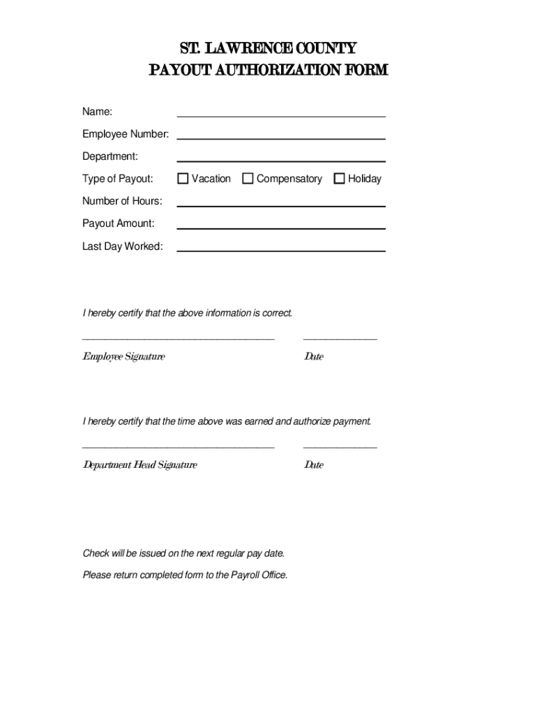 Fillable Online Vacation Payout Form.pdf Fax Email Print - pdfFiller