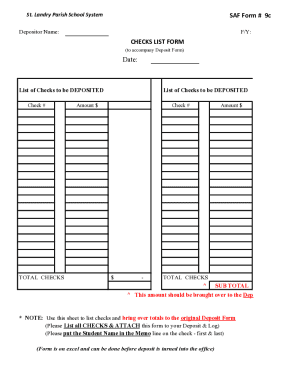 Fillable Online Check List Form - deposits SAF # 9c Fax Email Print ...
